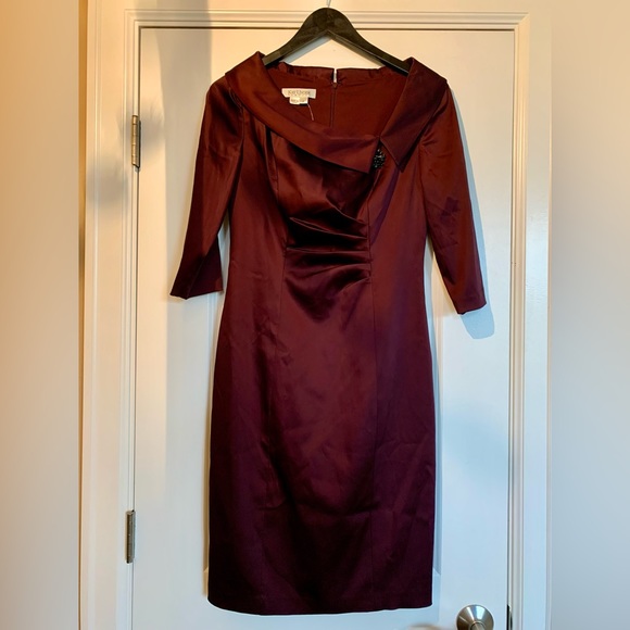 Kay Unger | Dresses | Nwt Merlot Wine Color Dress With Broach Ruched ...